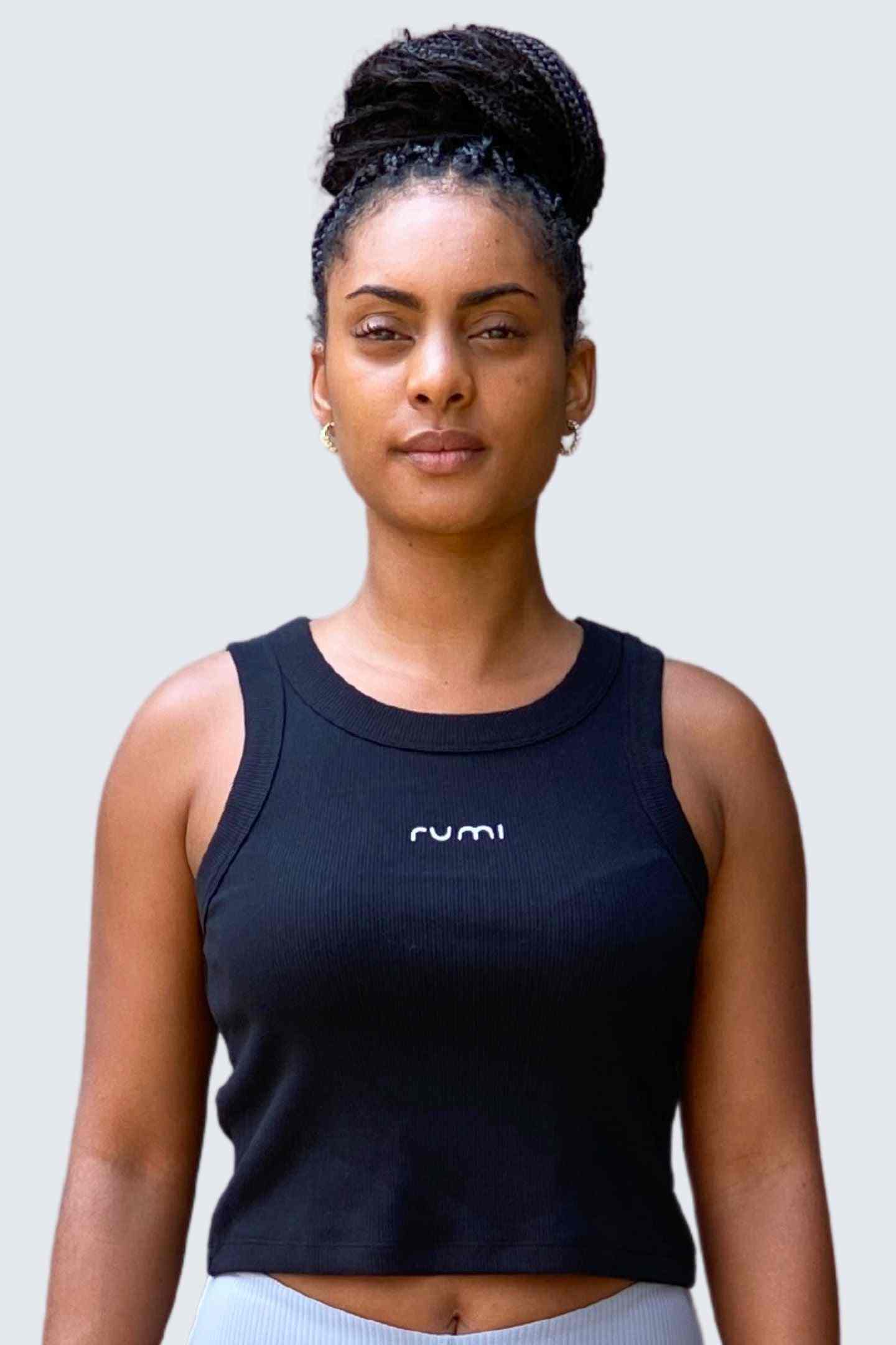 Rumi Earth - W Moon Cropped Ribbed Tank - Black - R131222